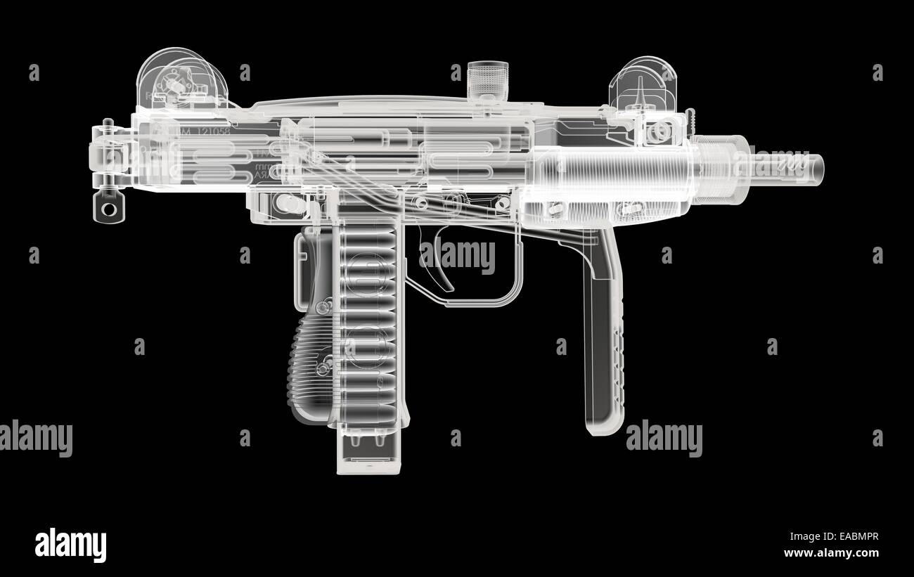 3D render of the gun model in X-rays isolated on black background Stock ...