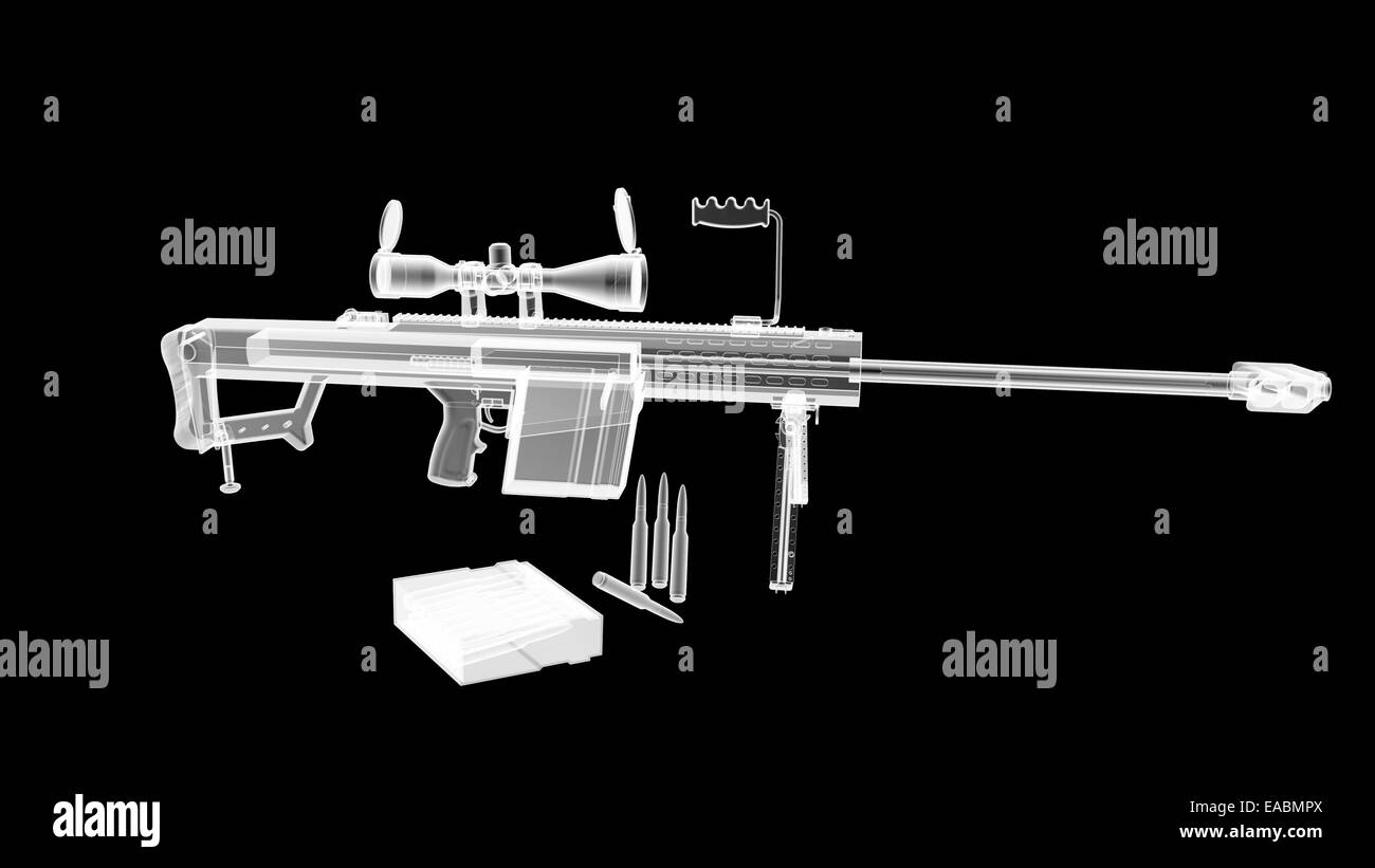3D render of the gun model in X-rays isolated on black background Stock ...
