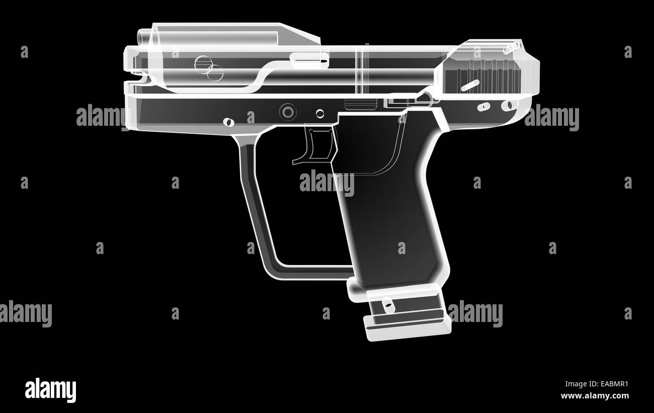 3D render of the gun model in X-rays isolated on black background Stock ...