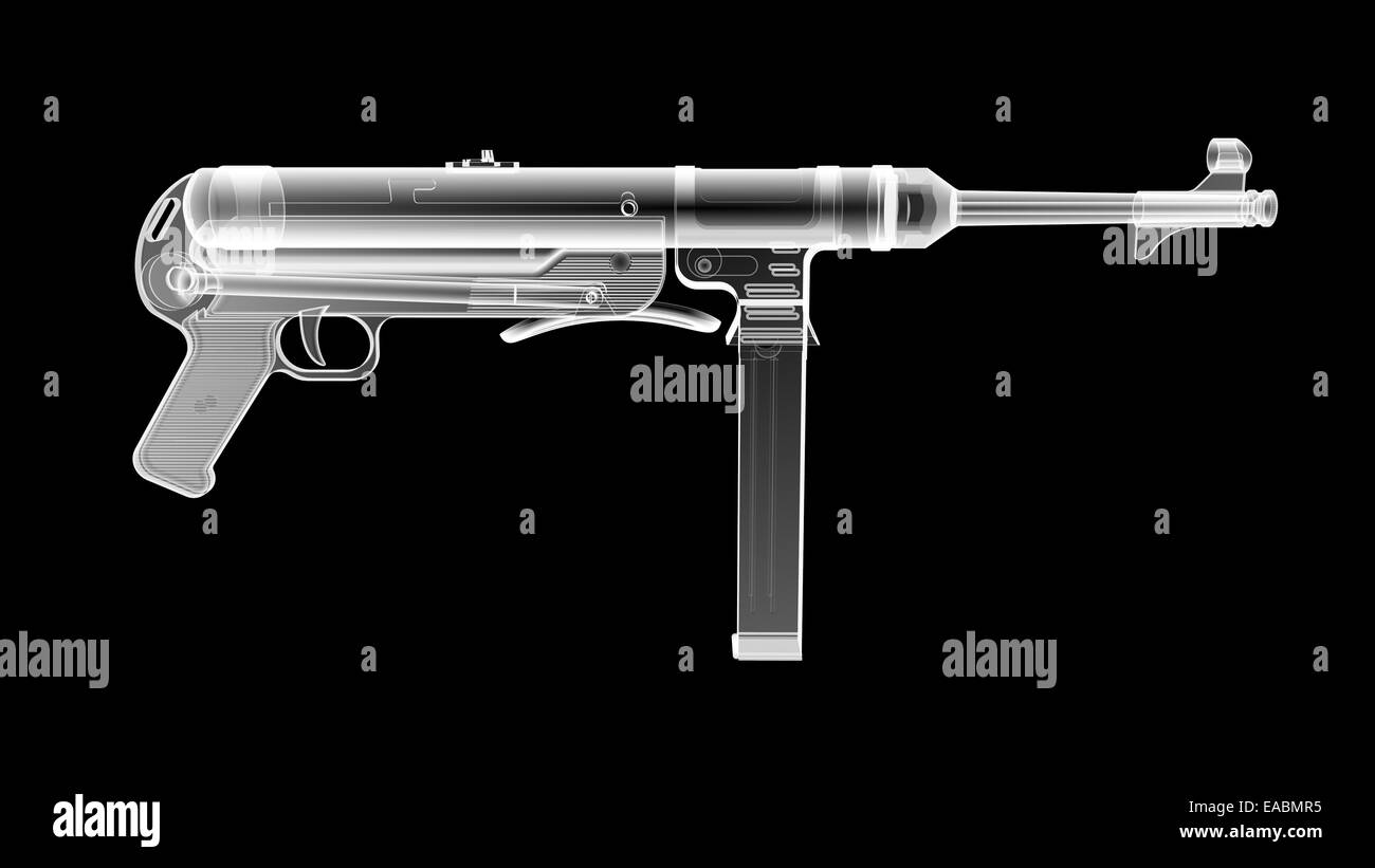 3D render of the gun model in X-rays isolated on black background Stock ...
