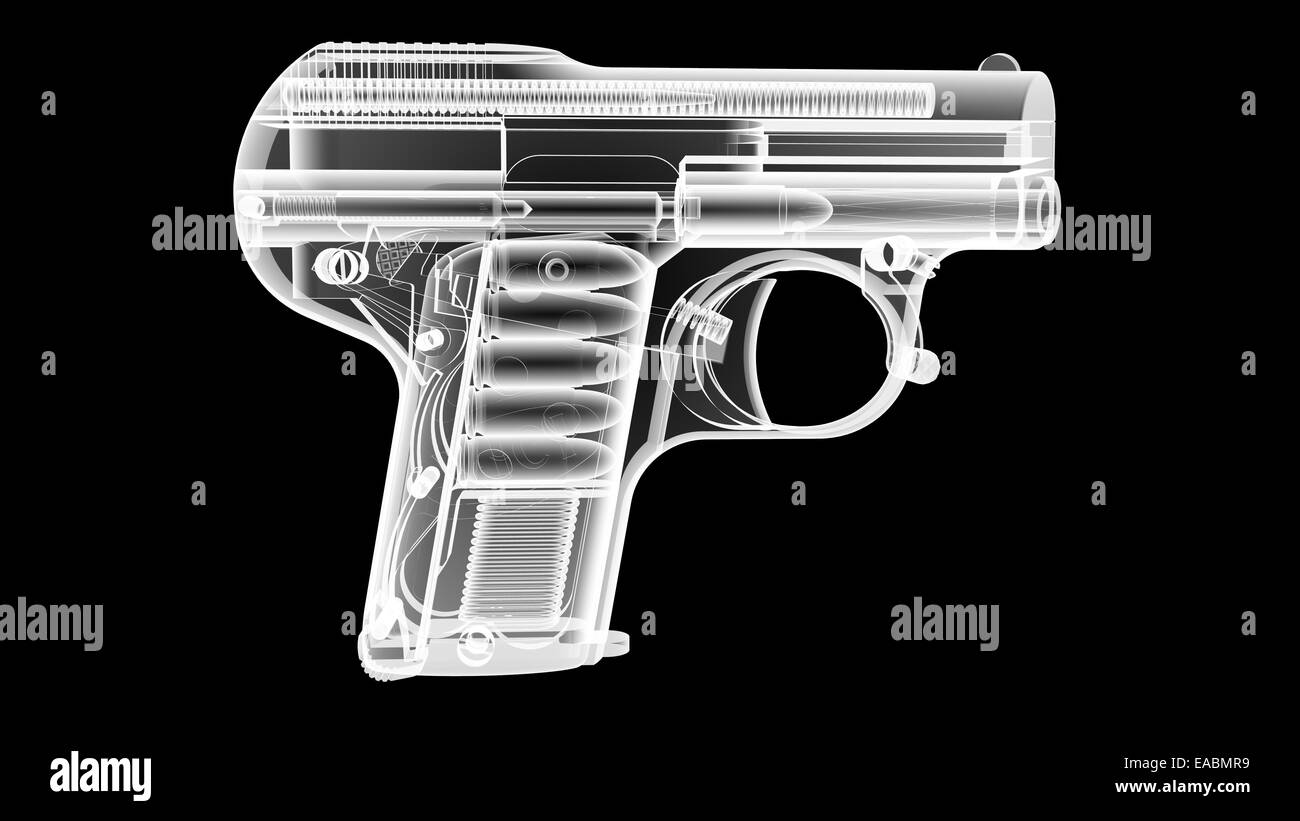3D render of the gun model in X-rays isolated on black background Stock ...