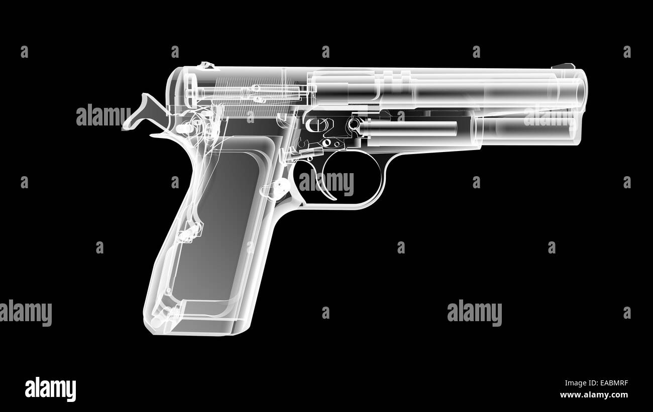 3D render of the gun model in X-rays isolated on black background Stock ...
