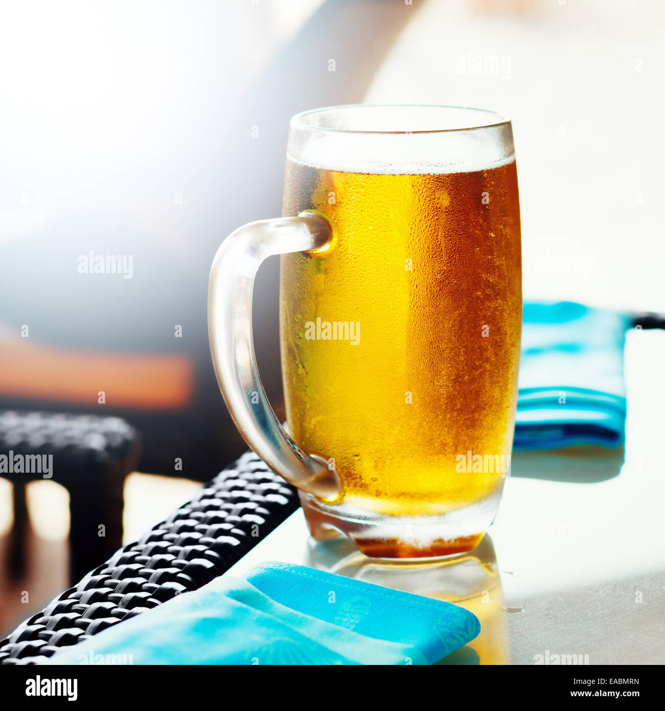 Glass of golden draft beer. Vintage instagram colors Stock Photo - Alamy