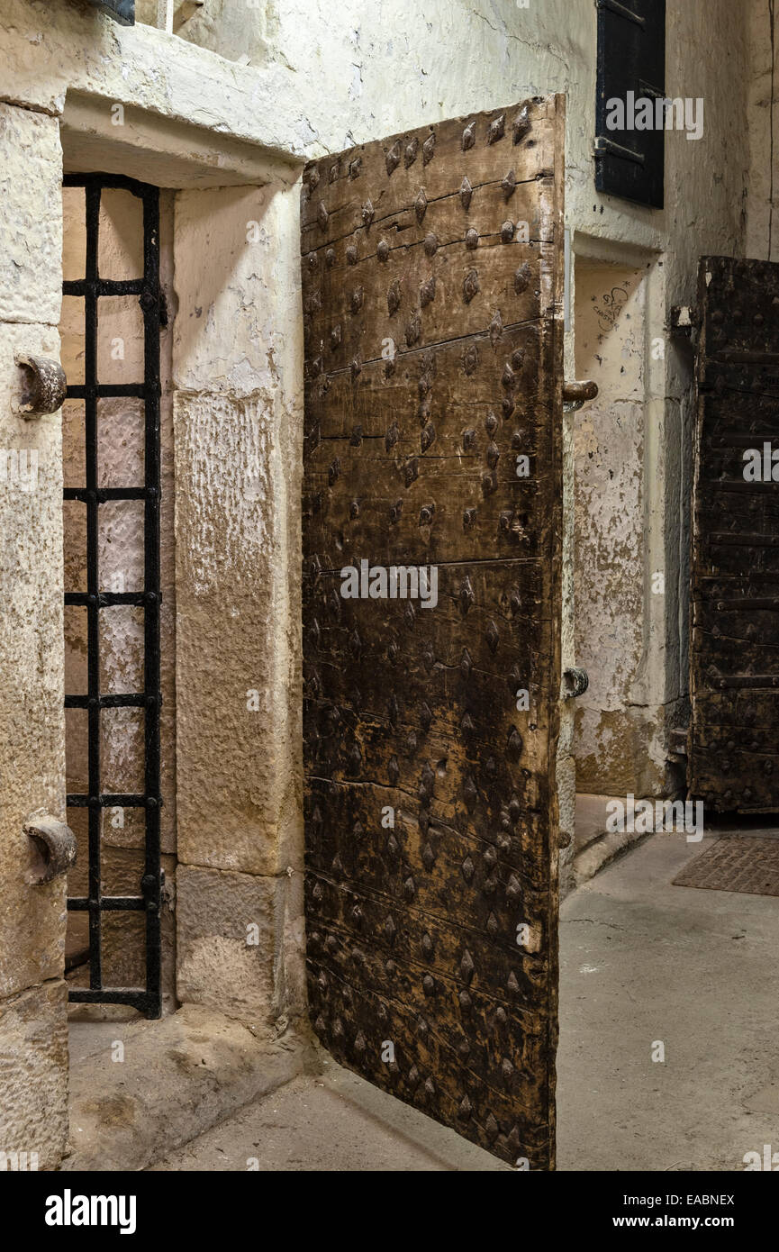 Inside HMP Lancaster Castle, Lancashire, UK. The old medieval door to ...