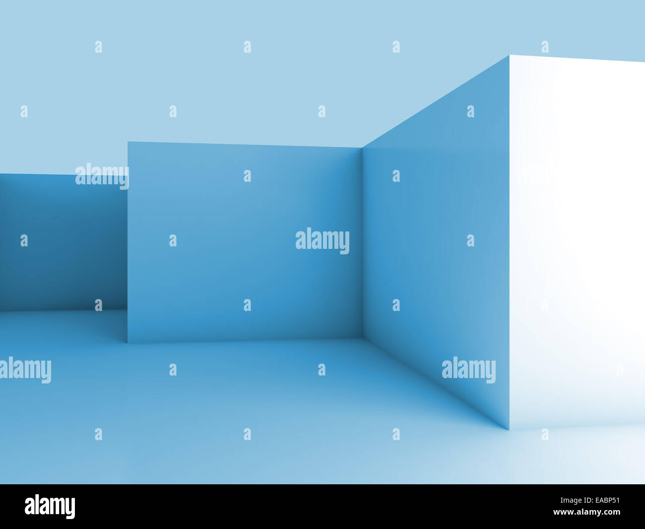 Abstract architectural 3d background with light blue empty room ...