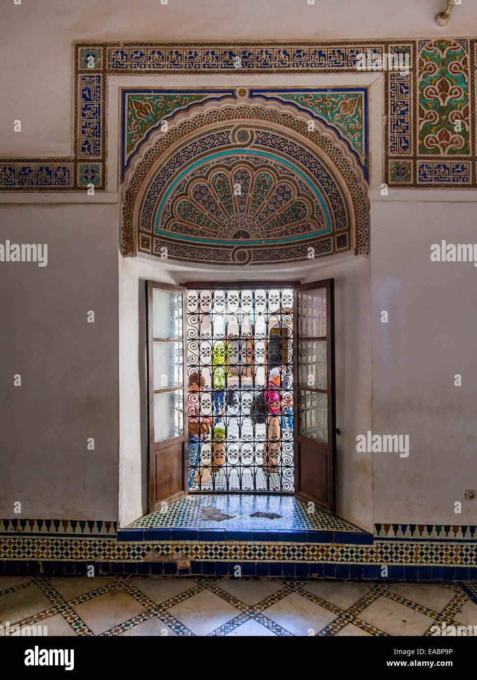 Morocco Marrakesh-Tensift-El Haouz Marrakesh Bahia Palace window with ...