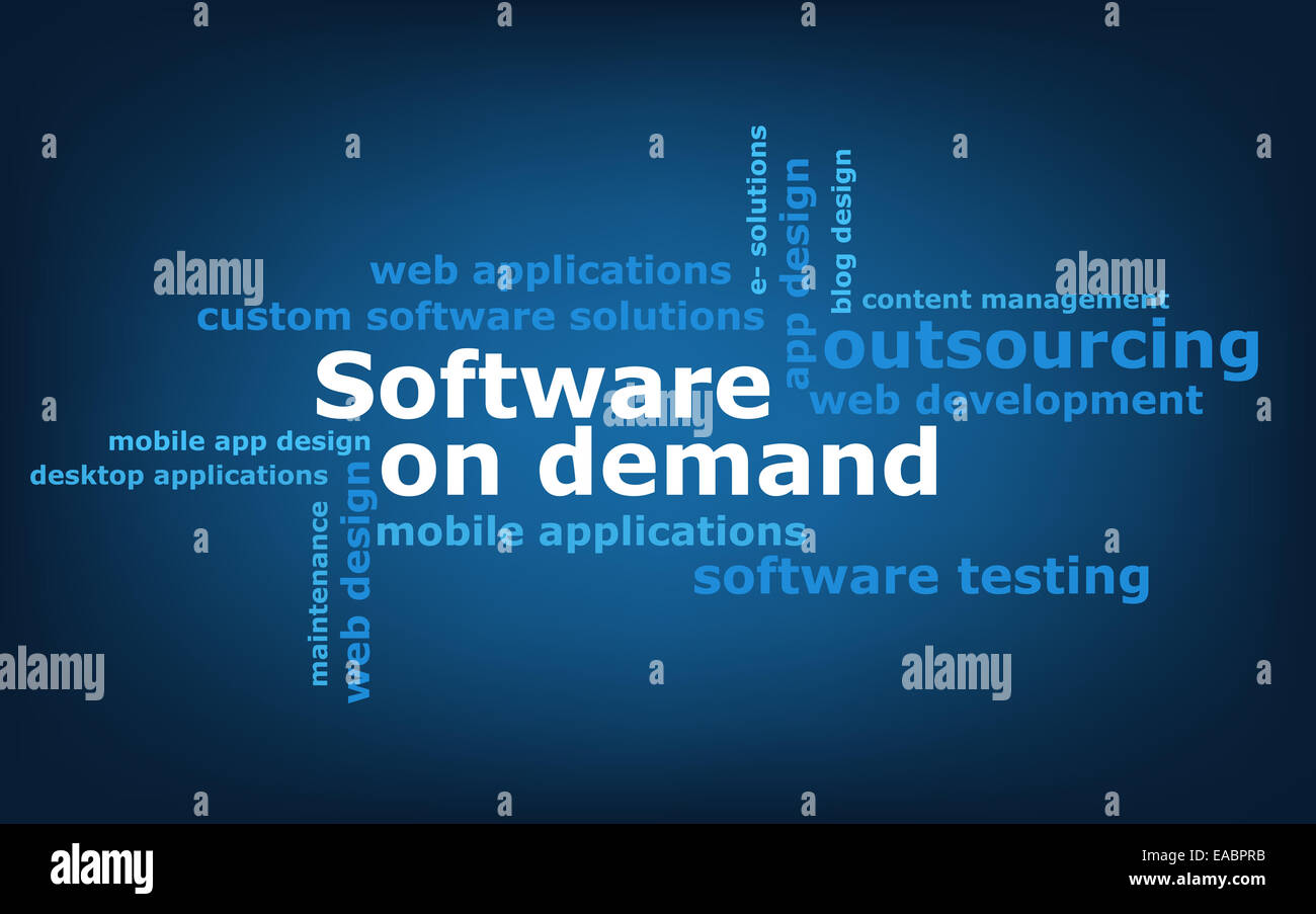 Software on demand wordcloud Stock Photo - Alamy