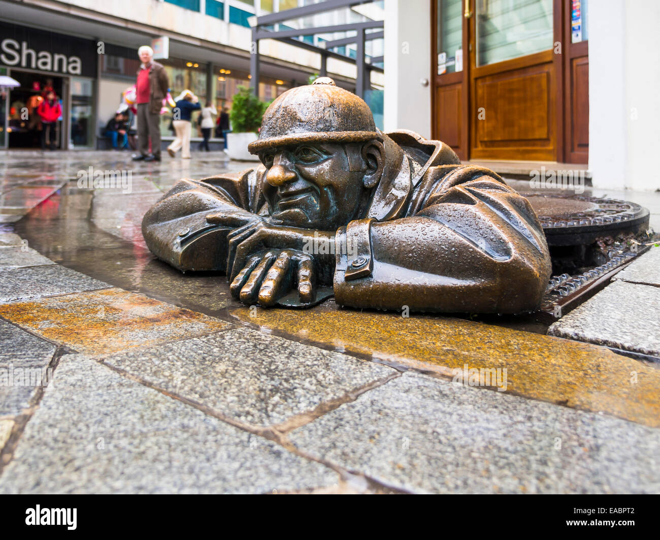 Slovakia Bratislava Cumil Sculpture by Viktor Hulik The voyeur Stock ...