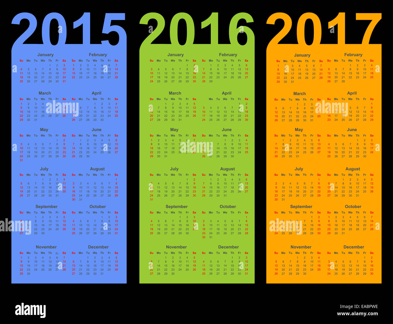 Simple calendar 2015, 2016, 2017 Stock Photo - Alamy