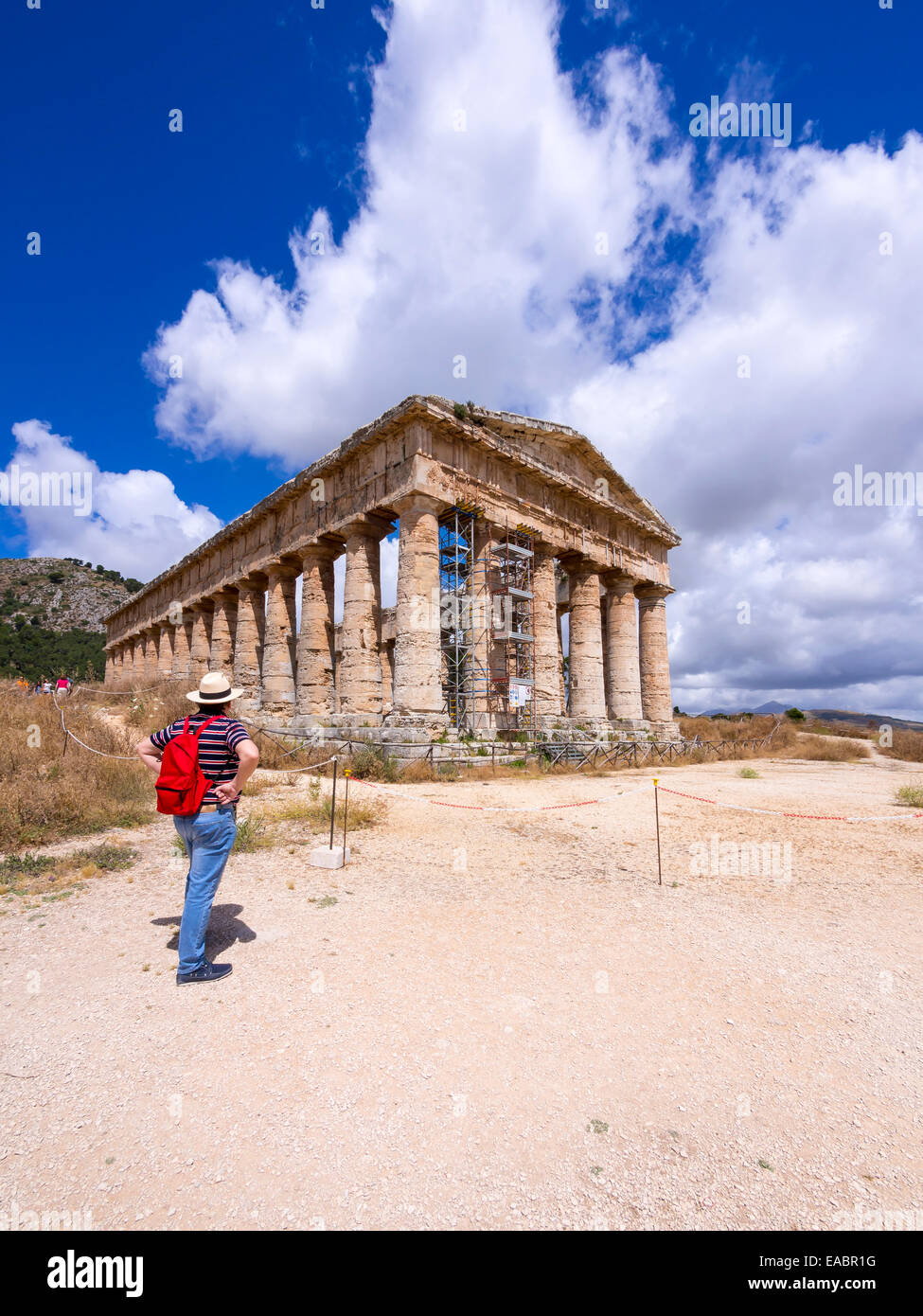 Italy Sicily Calatafimi tourist at Doric temple of Segesta Stock Photo ...