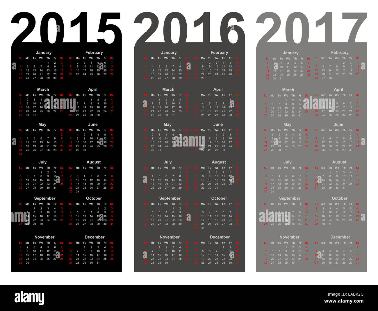 Simple calendar 2015, 2016, 2017 Stock Photo - Alamy