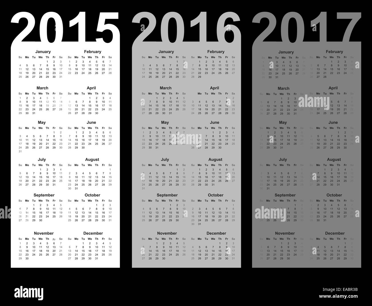 Simple calendar 2015, 2016, 2017 Stock Photo - Alamy