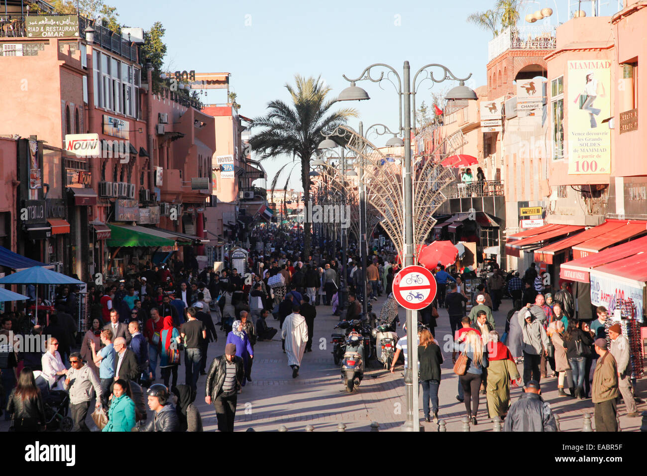 Morocco Marrakesh people on shopping street Stock Photo - Alamy