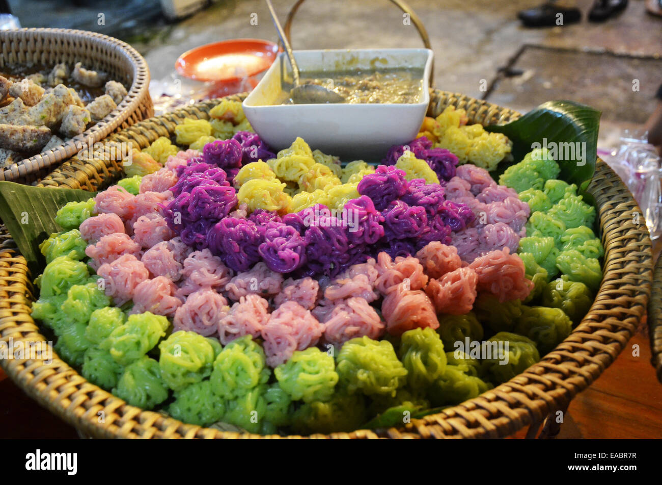 Thai Dessert Colorful Vermicelli Fermented Rice Flour Noodles with with ...