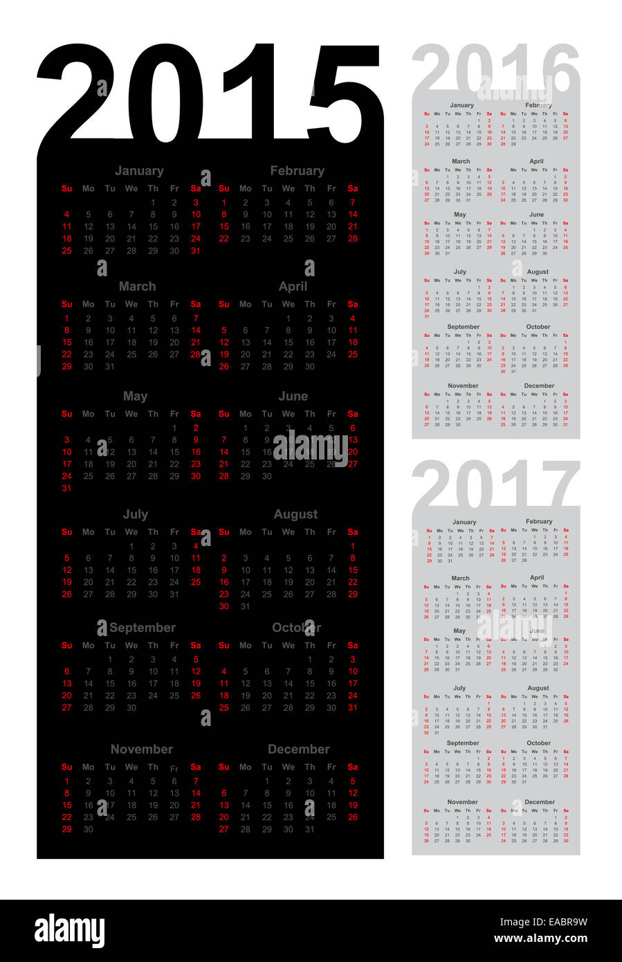 Simple calendar 2015, 2016, 2017 Stock Photo - Alamy