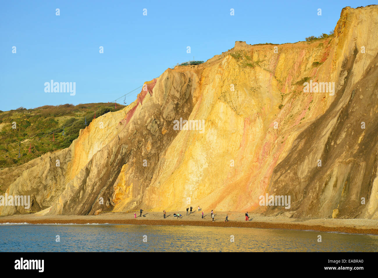 Chairlift down to multi-coloured sand cliffs, Alum Bay, Isle of Wight ...