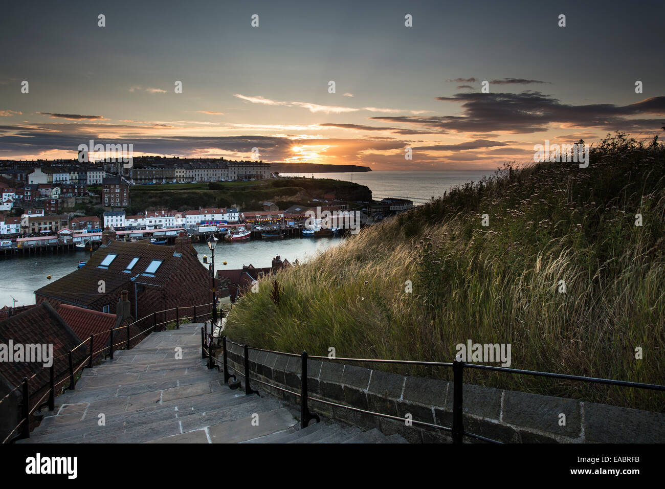 Sunset at the 199 steps Whitby, North Yorkshire Stock Photo - Alamy