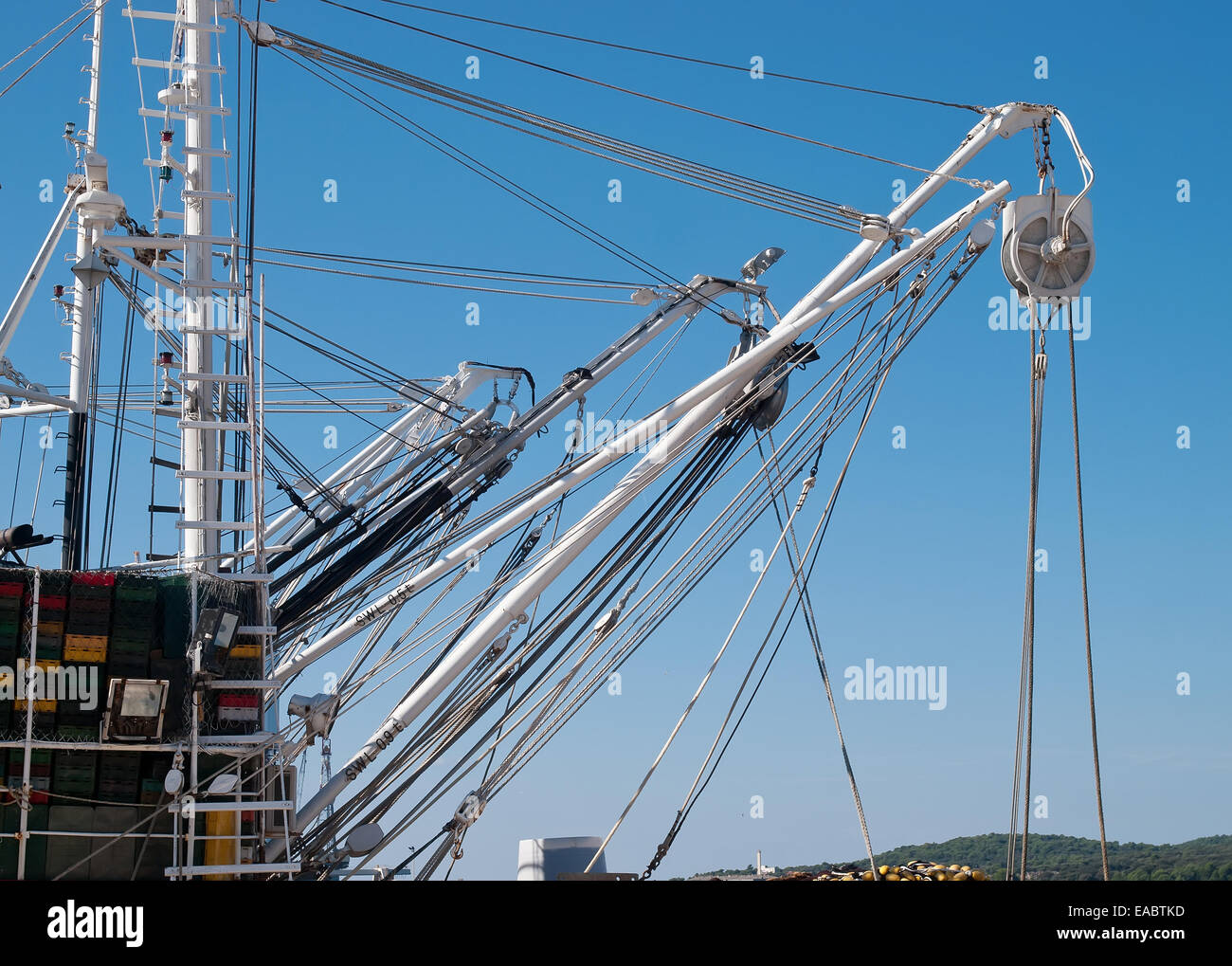 cranes on fishing trawler boats Stock Photo - Alamy