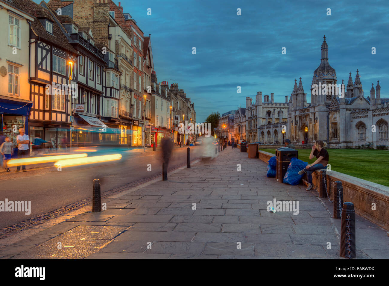 UK Cambridge King's Parade at dusk Stock Photo - Alamy