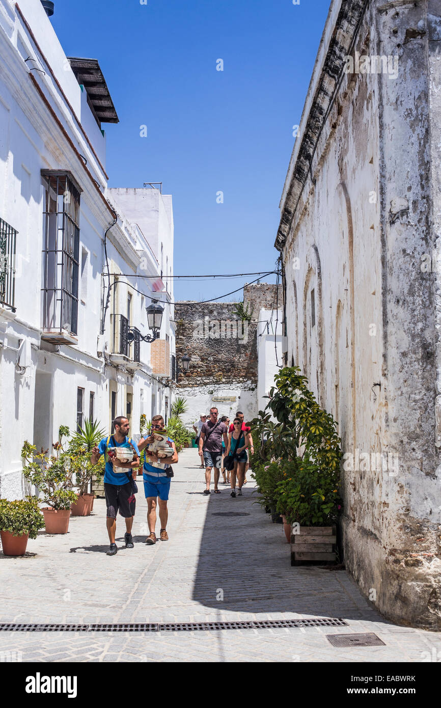 Spain, Andalusia, Tarifa, Old town, alley and tourists Stock Photo - Alamy