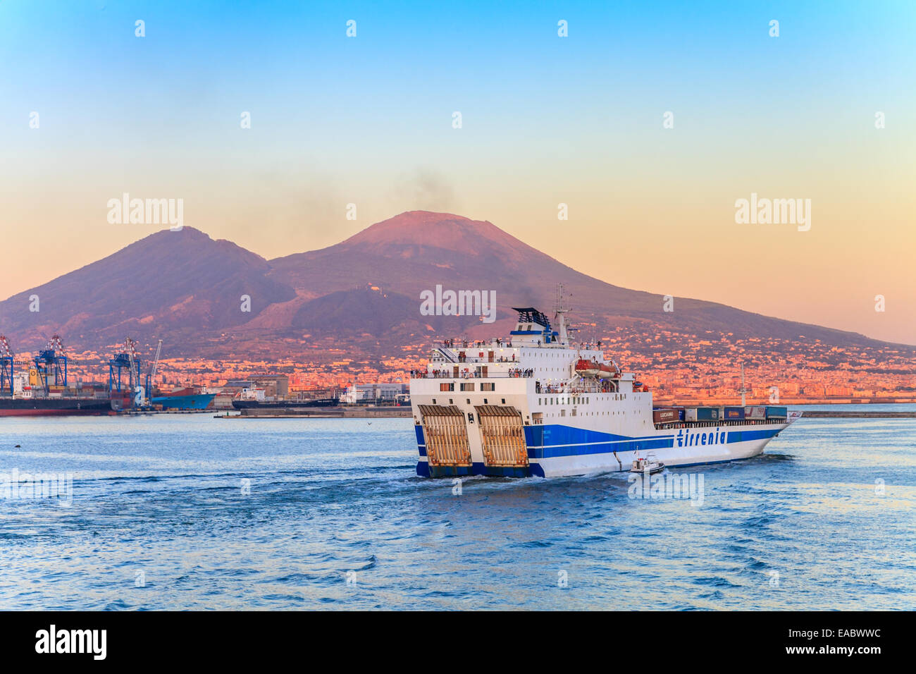 Panorama of Naples, view of the port and Vesuvius Stock Photo - Alamy