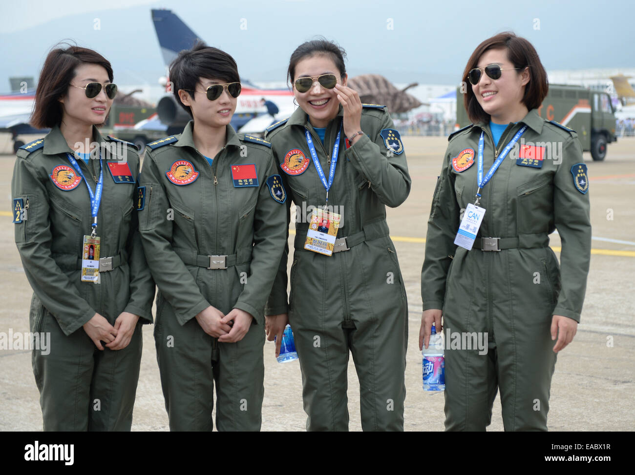 Zhuhai, China. 11th November, 2014. Four female pilots of China's Bayi ...