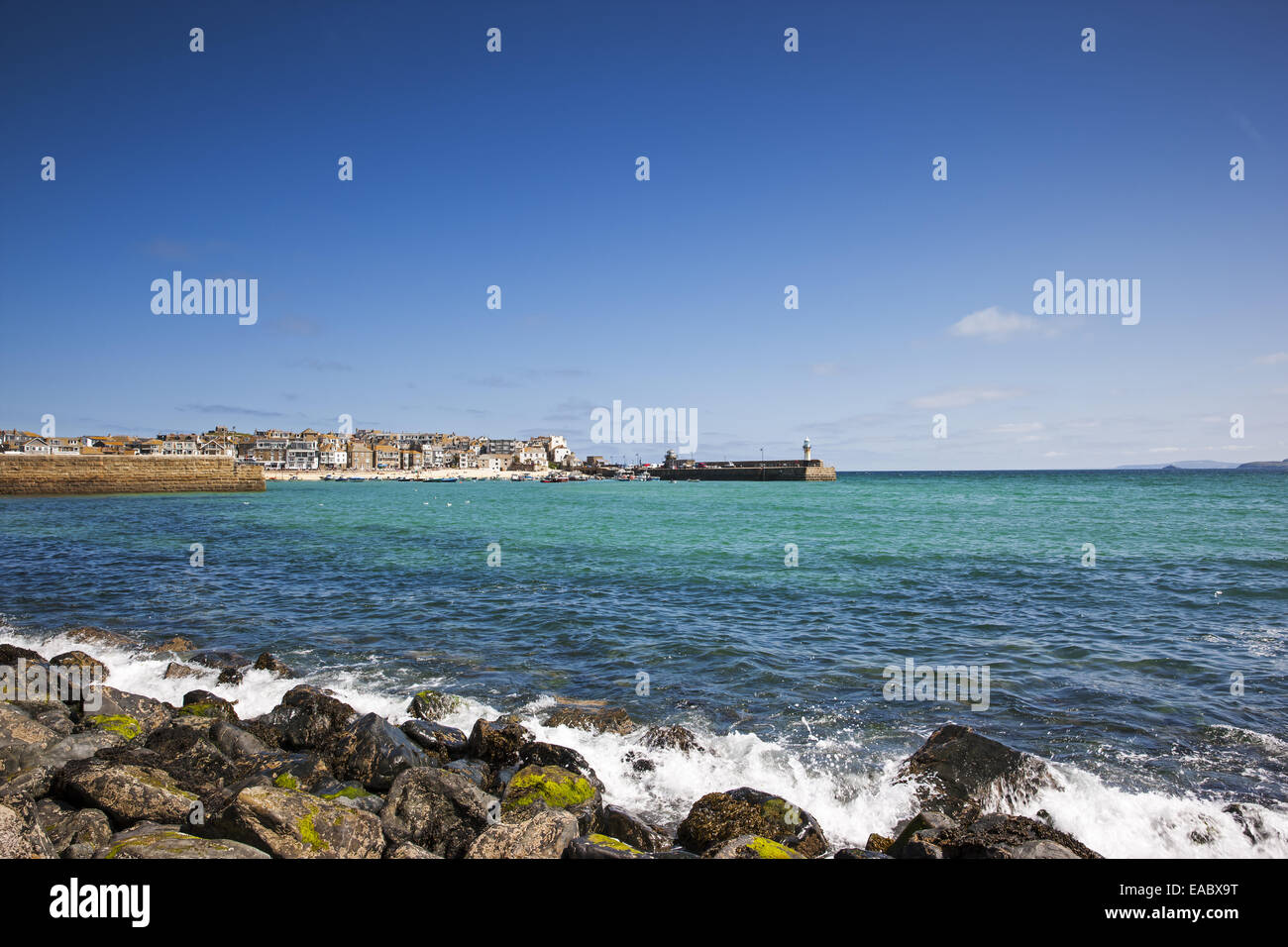 St Ives and Godrevy Lighthouse Stock Photo - Alamy