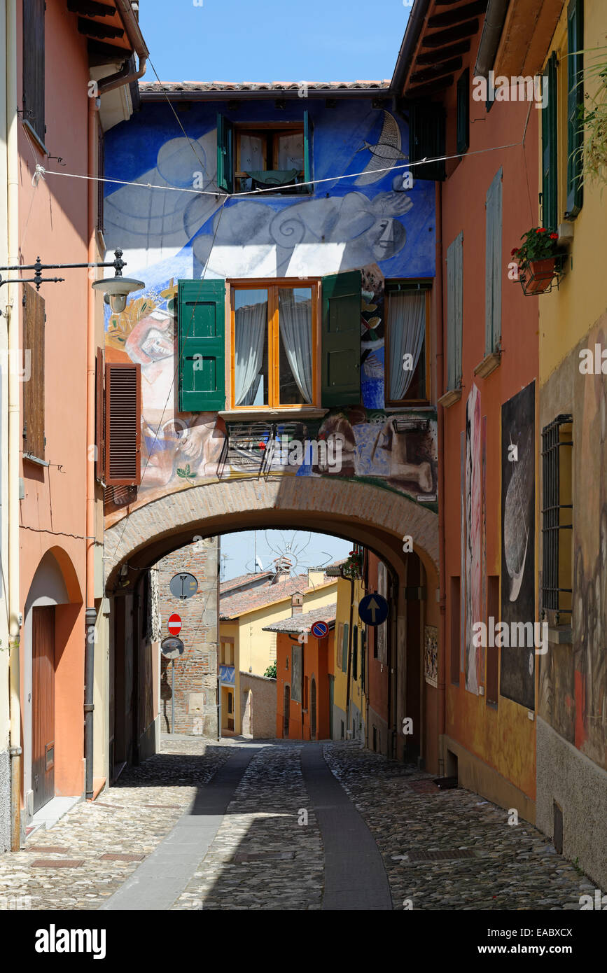 Italy Emilia-Romagna Province of Bologna Dozza Old town wall paintings ...