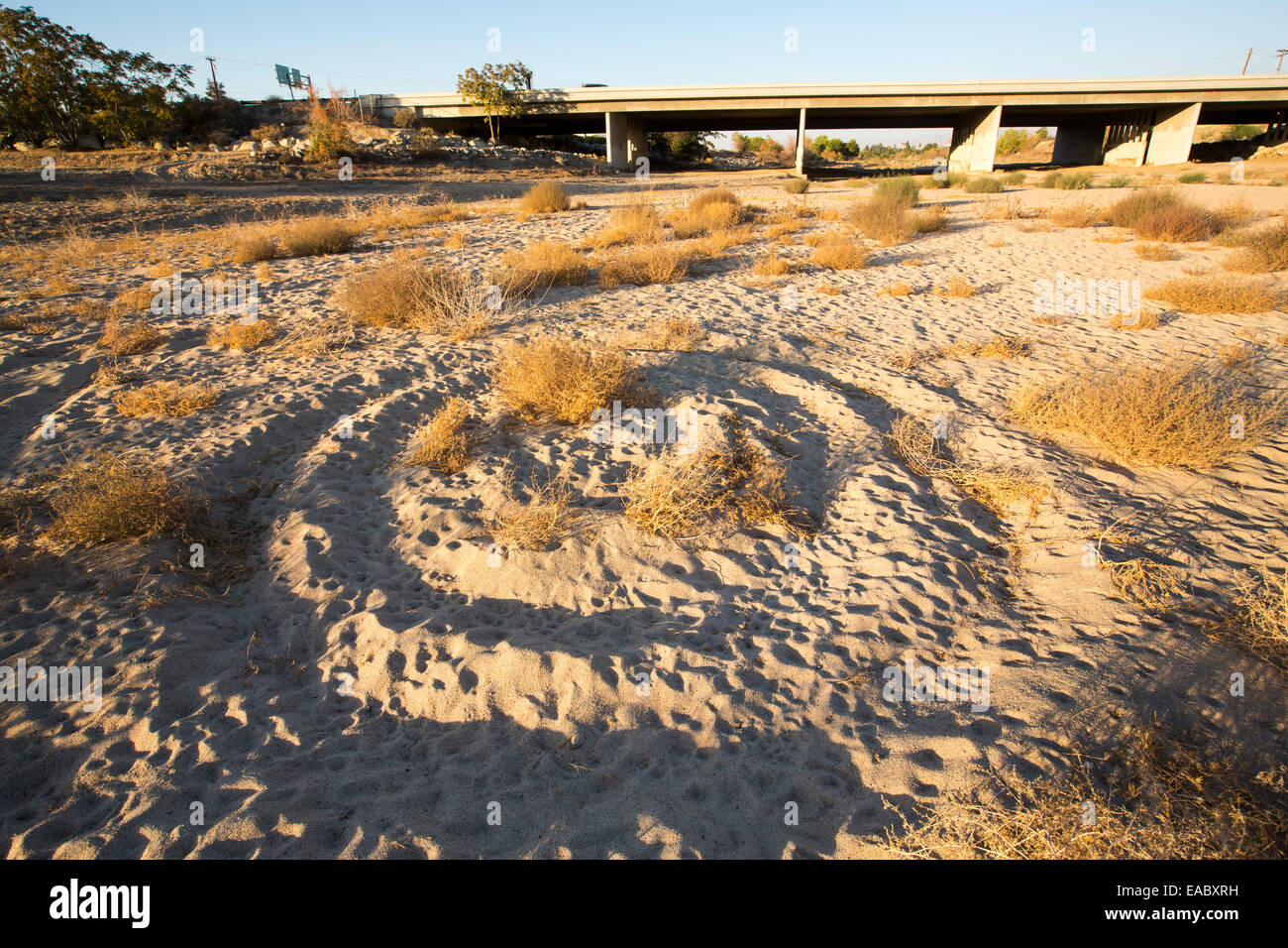 The dried up river bed of the Kern River in Bakersfield, California ...