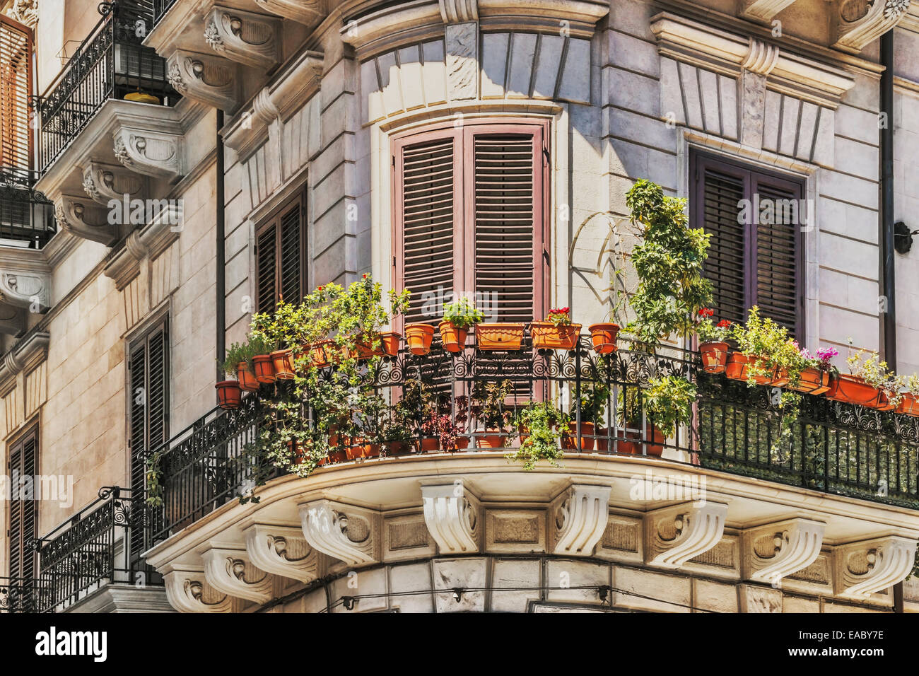 Typical balcony at a house on the Via Roma, corner Via Bara All ...