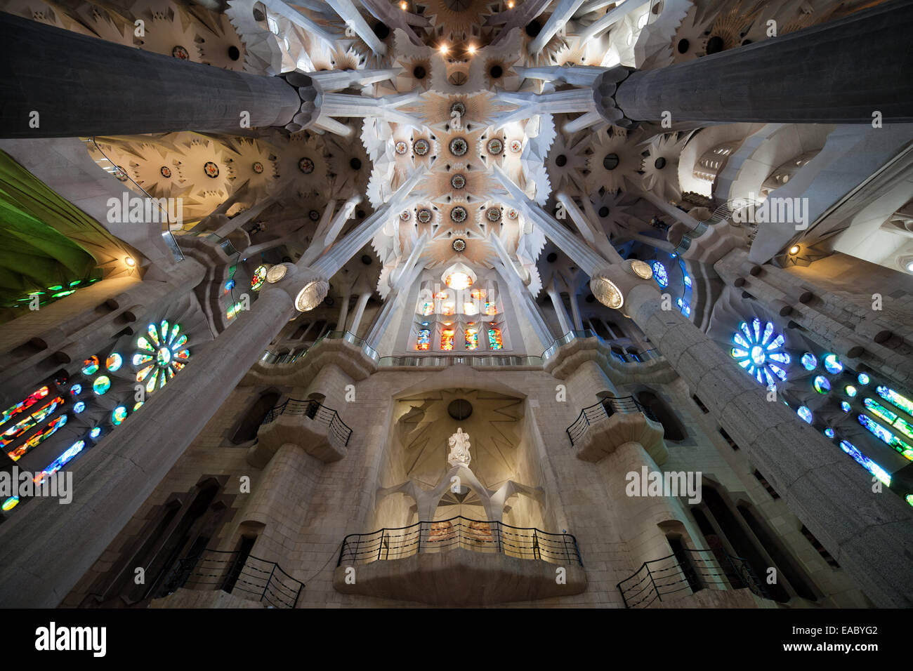 Sagrada Familia interior by Antoni Gaudi design in Barcelona, Catalonia ...