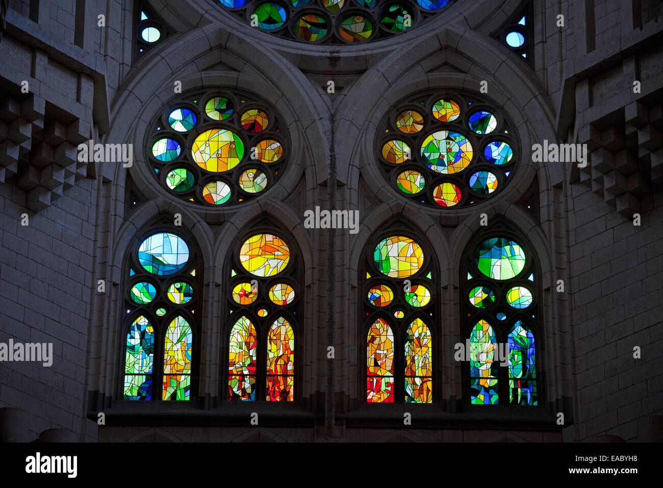 Stained glass window in the Sagrada Familia church in Barcelona ...