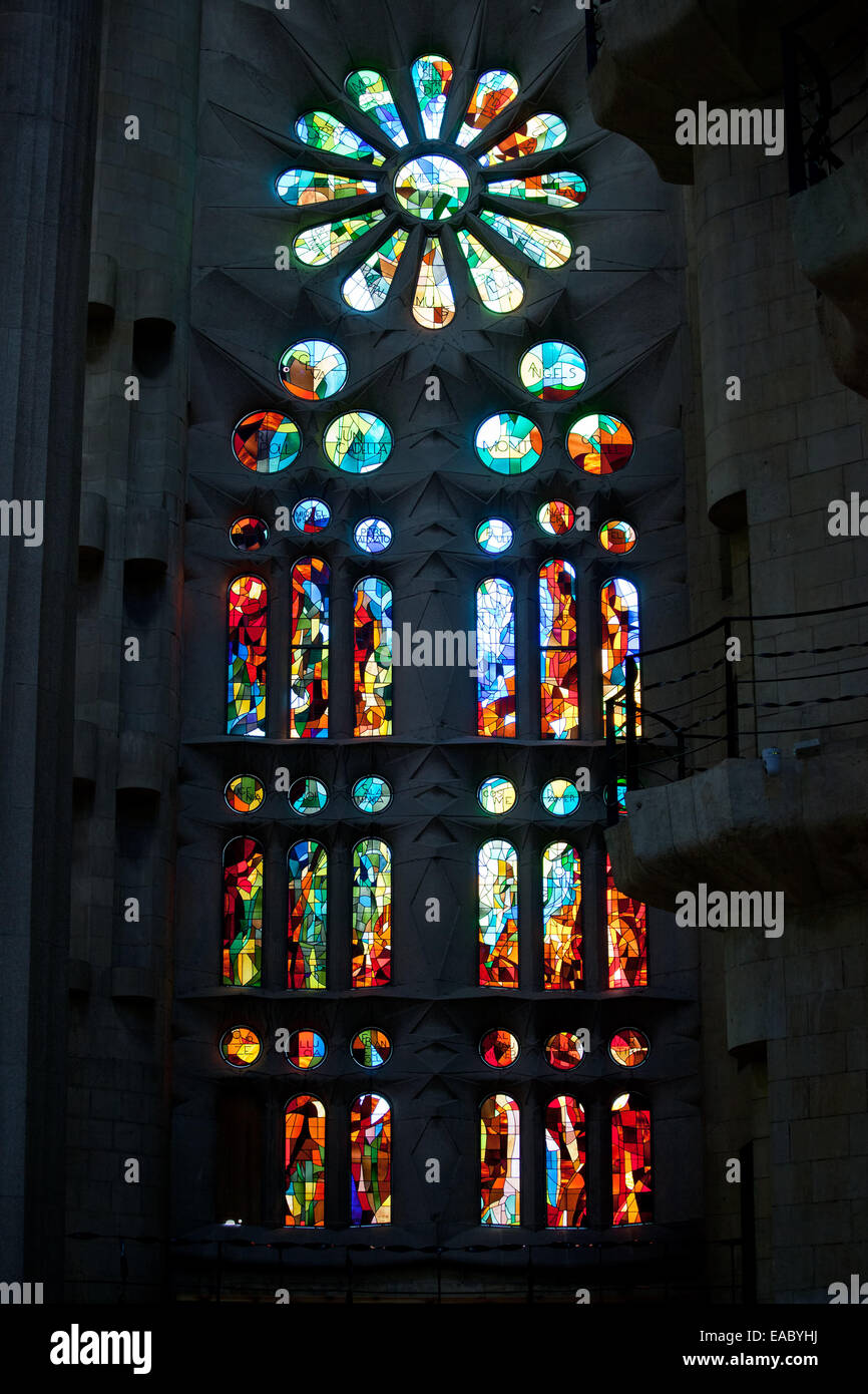 Stained glass window in the Sagrada Familia church in Barcelona ...