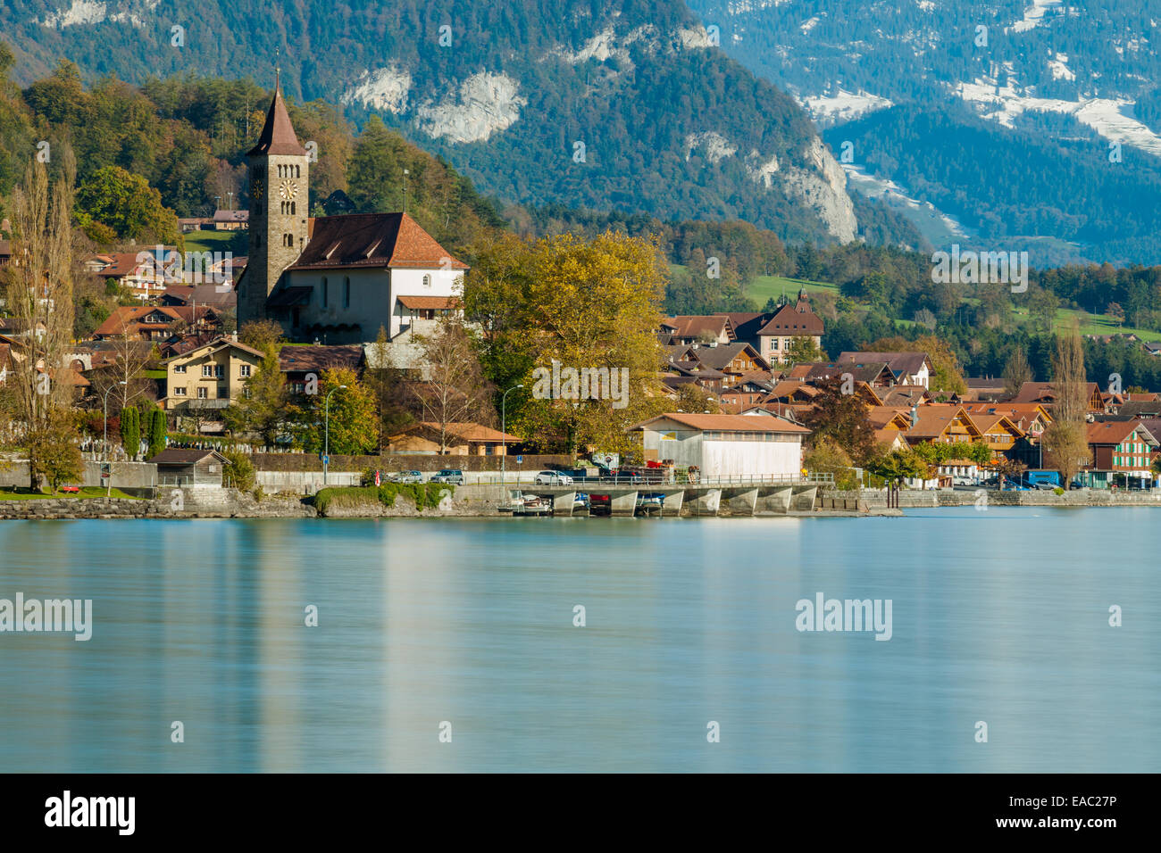 The village of Brienz on lake Brienz, canton of Bern, Switzerland Stock ...