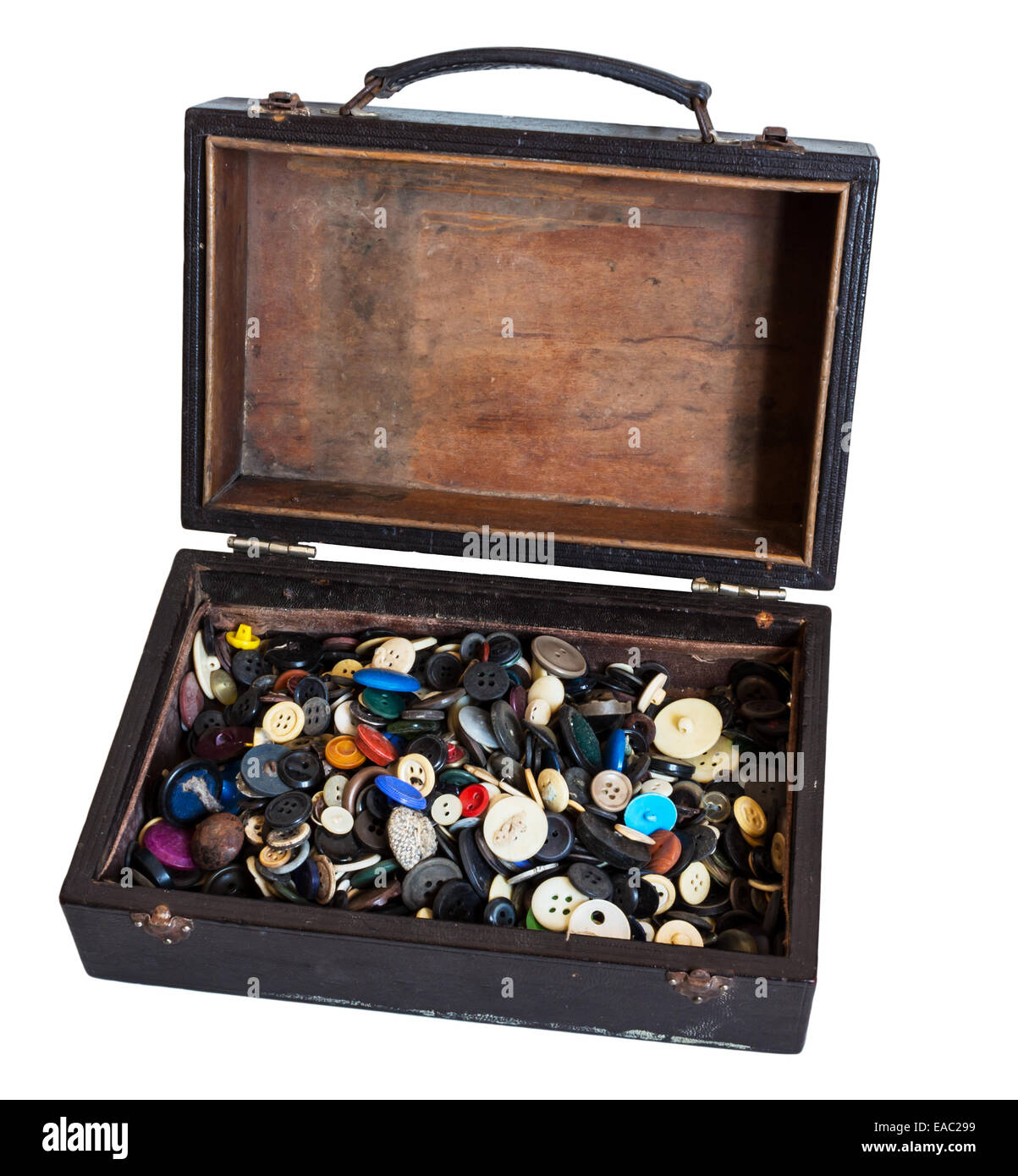 old small box with buttons to sew Stock Photo - Alamy