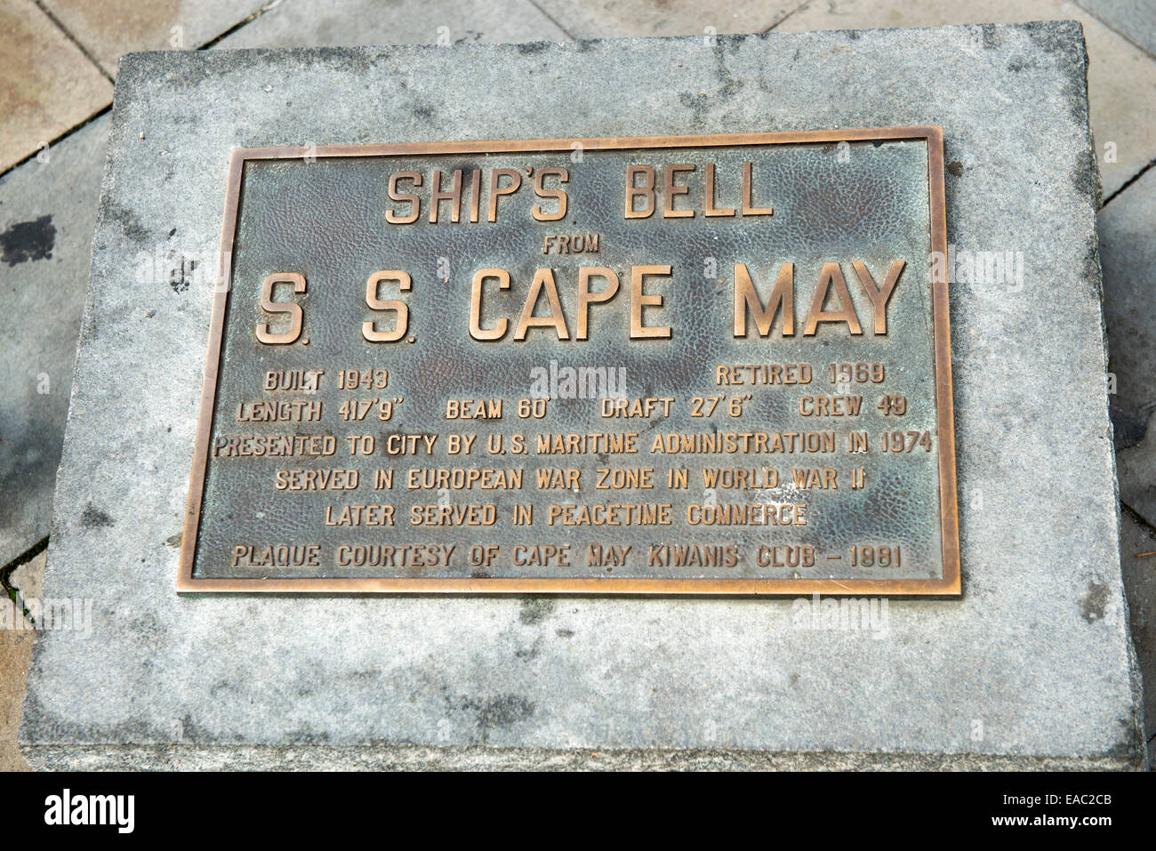 Memorial Bell for the Cape May, New Jersey USA Stock Photo - Alamy