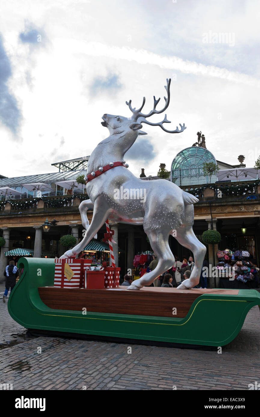 A huge decorative silver stag on a slate on display in Covent Garden in ...