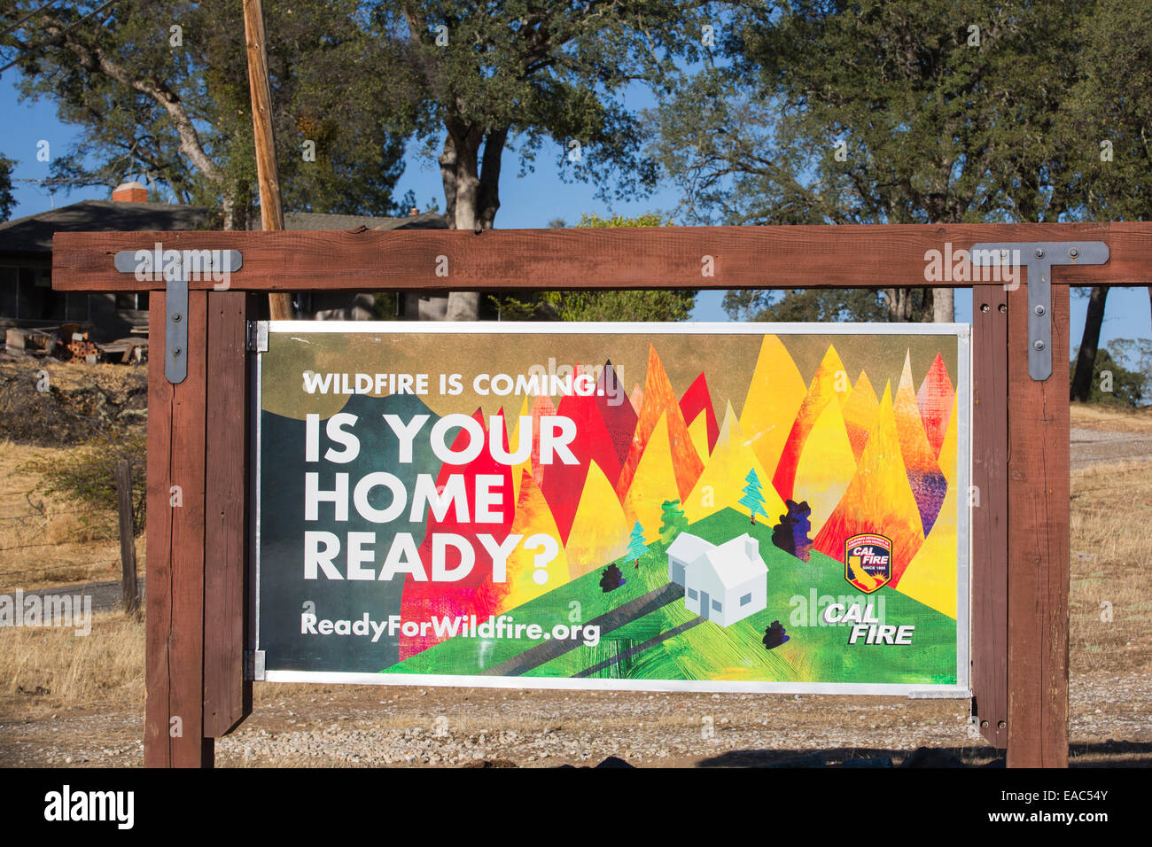A wildfire preparation sign in drought struck California, USA Stock ...