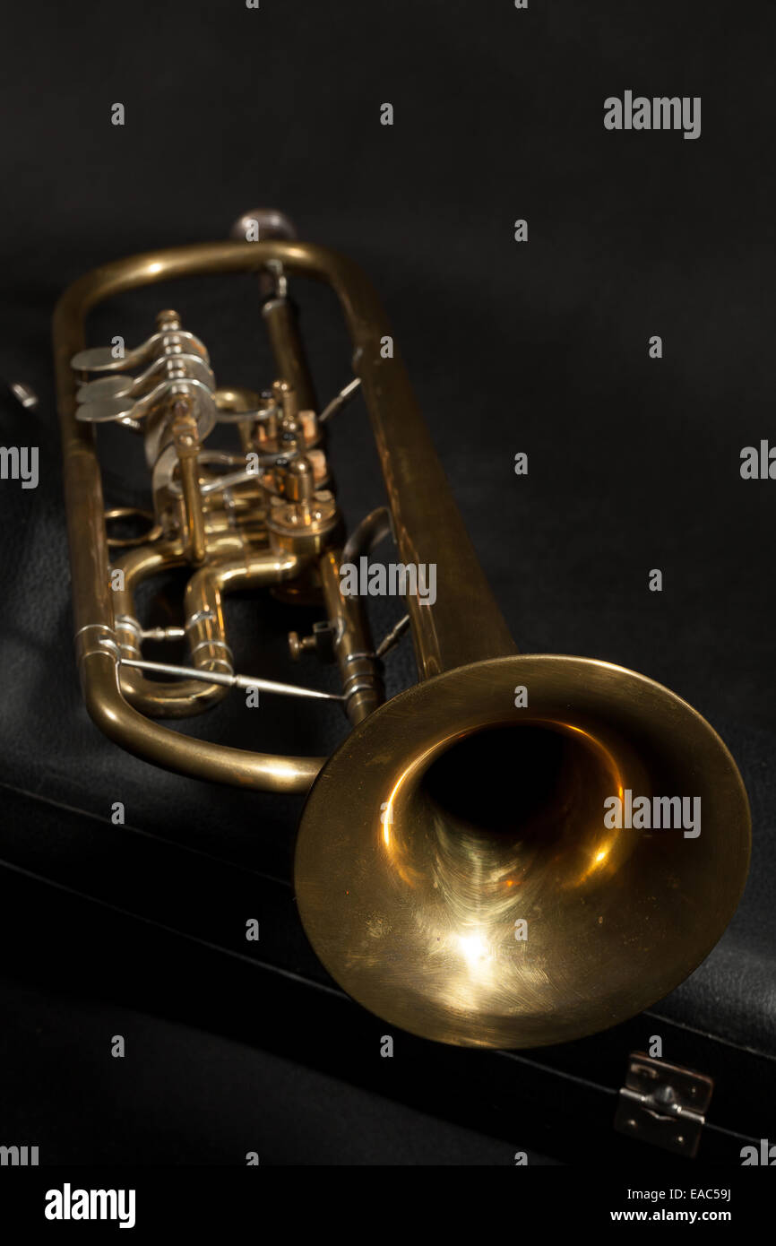 Old trumpet and black case Stock Photo - Alamy