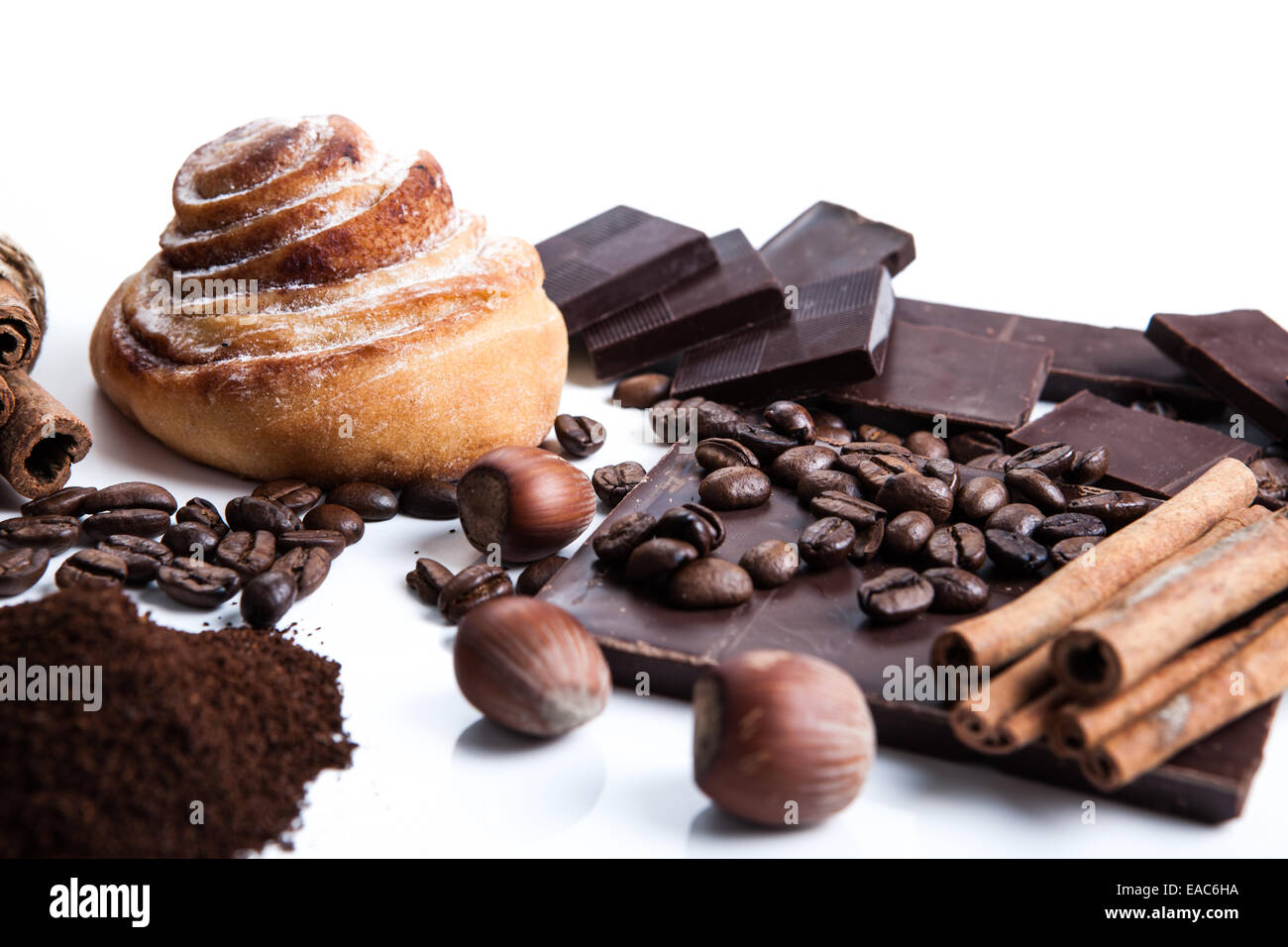 still life of biscuits and chocolate on a white Stock Photo - Alamy