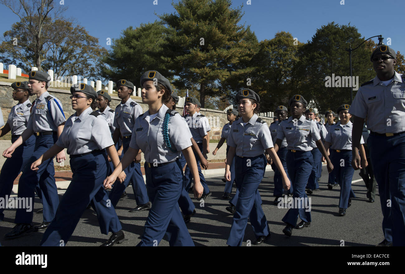 Macon, GA, USA. 11th Nov, 2014. High school JROTC groups march in ...