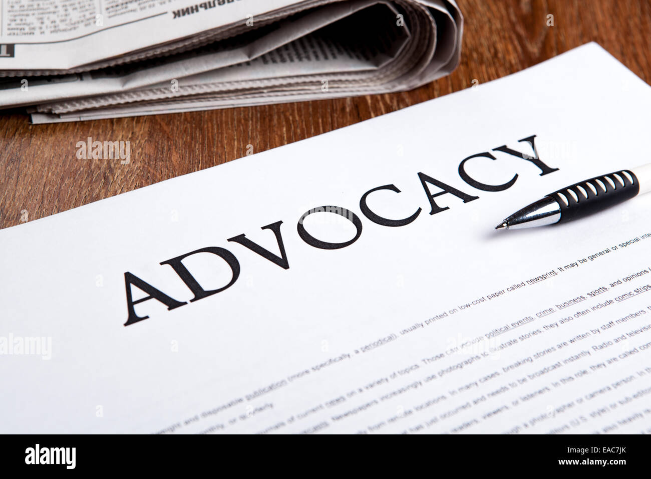 document with the title of advocacy closeup Stock Photo - Alamy