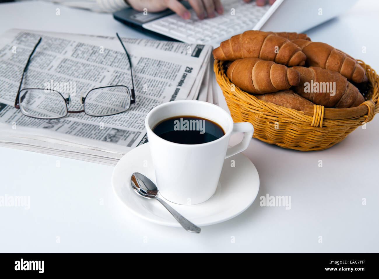 businessman running and a cup of coffee on him desktop Stock Photo - Alamy