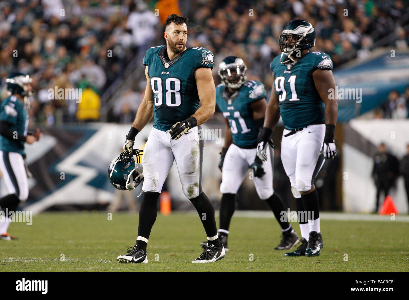 November 10, 2014: Philadelphia Eagles outside linebacker Connor Barwin (98) looks on during the ...