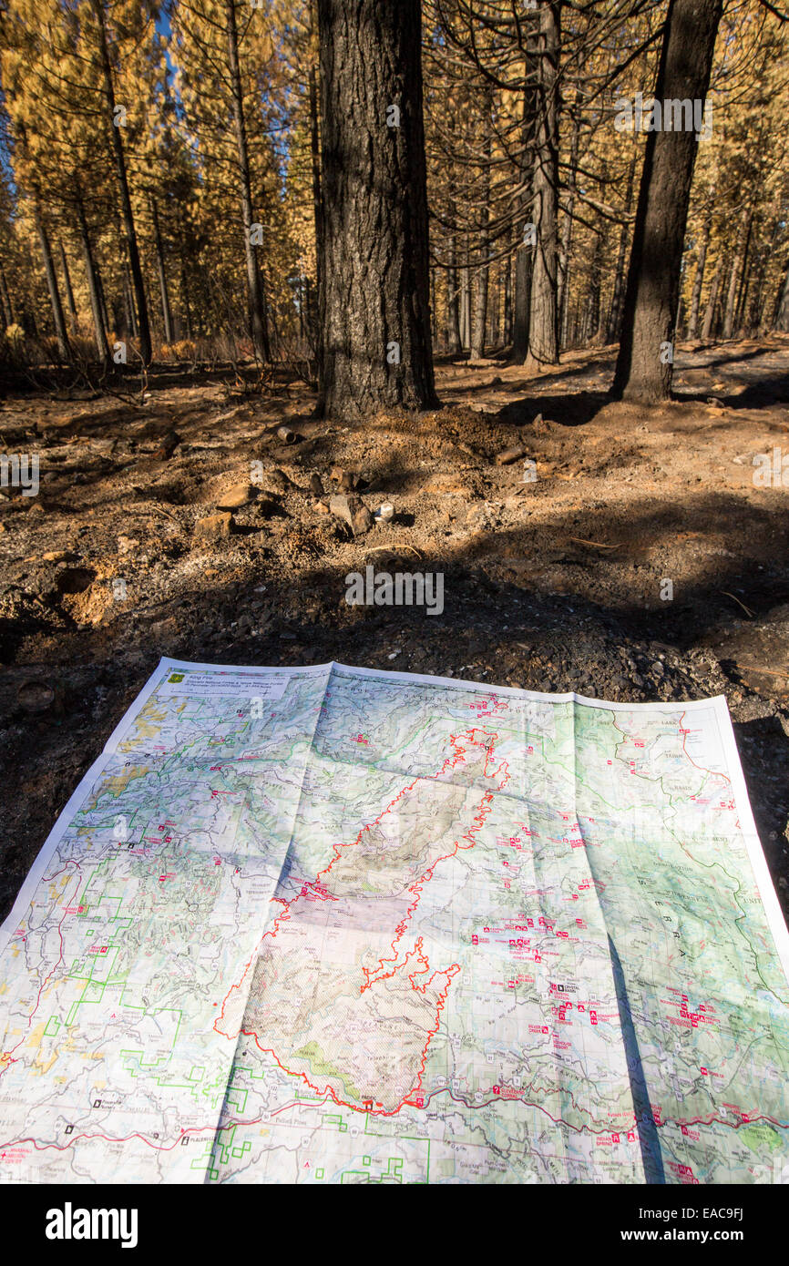 A map showing the area destroyed by the King Fire that burned 97,717 ...