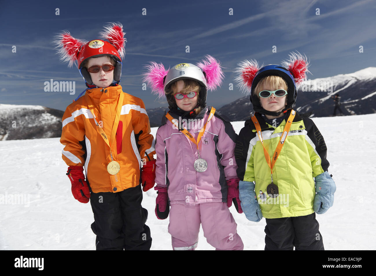 children with medals of ski race Stock Photo - Alamy