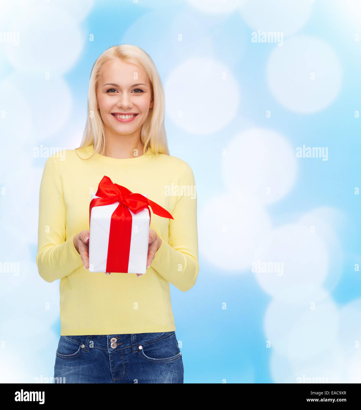 smiling girl with gift box Stock Photo - Alamy