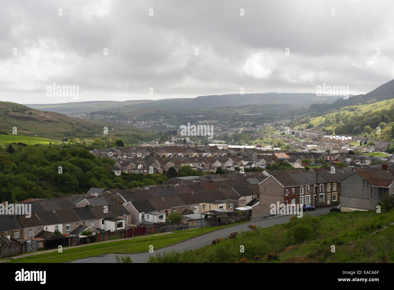 The village of Caerau Wales looking towards Maesteg in the Welsh ...