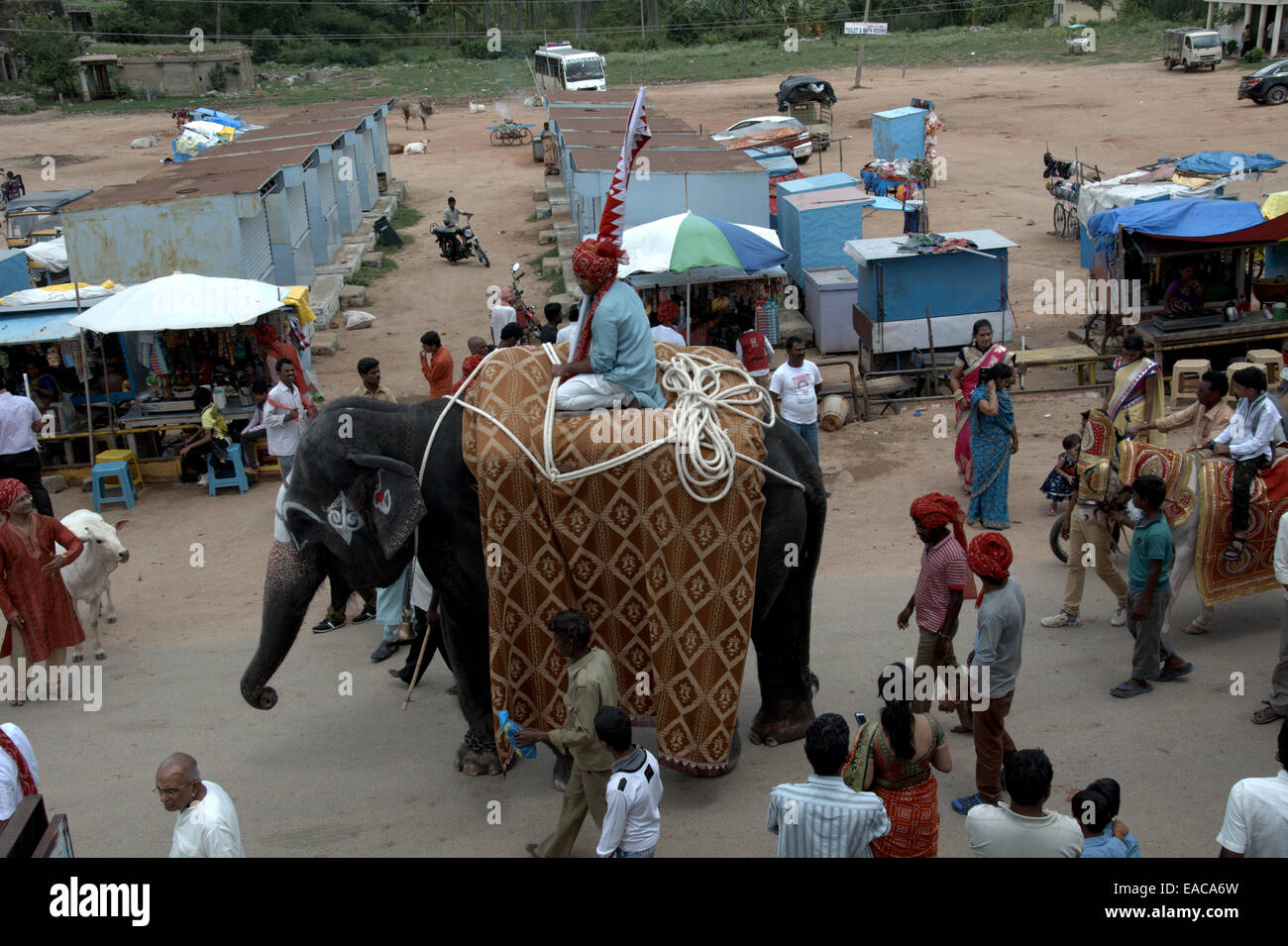 Jain religious procession / parade through street of Hampi, Karnataka ...