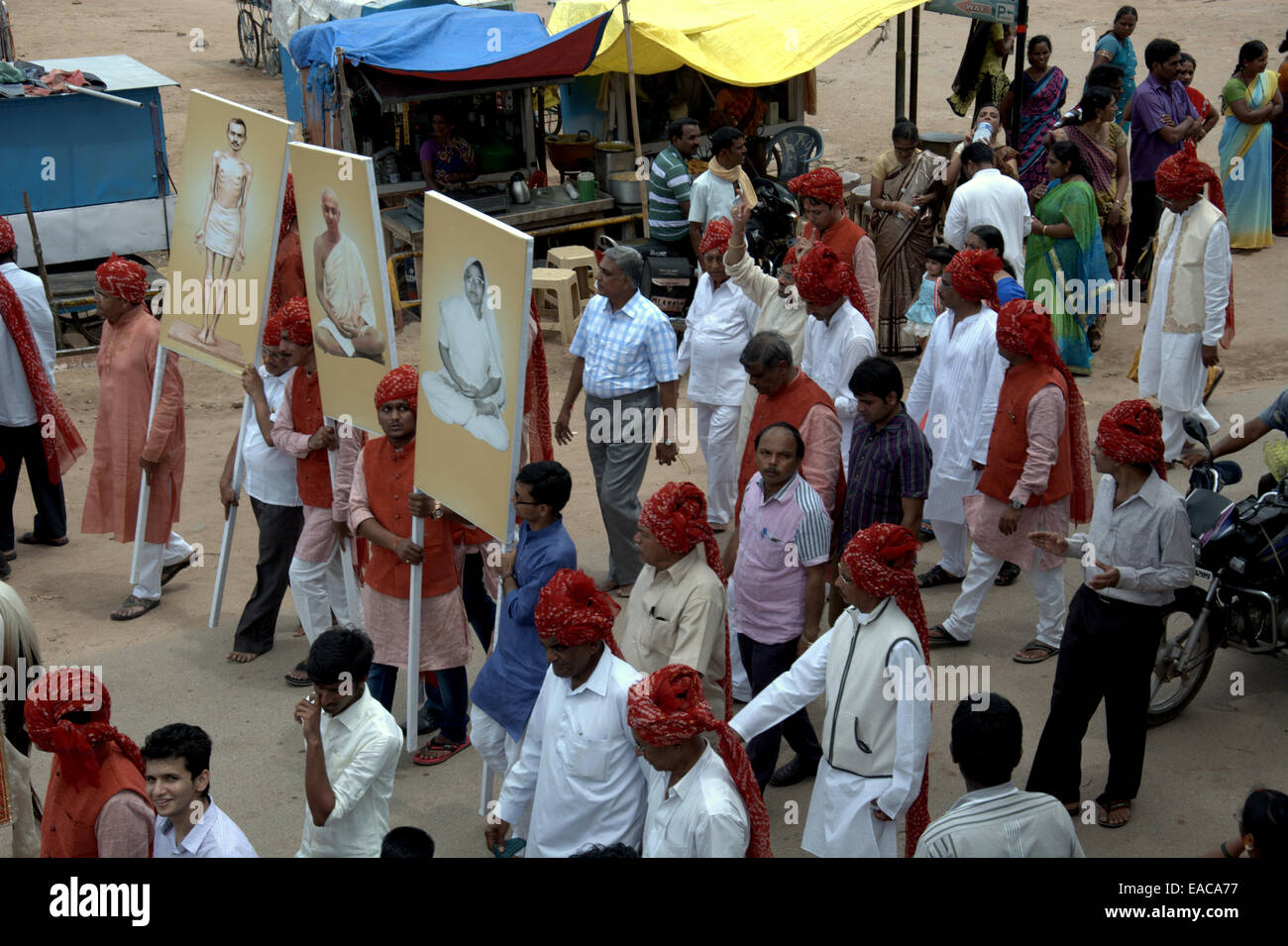 Jain religious procession / parade through street of Hampi, Karnataka ...